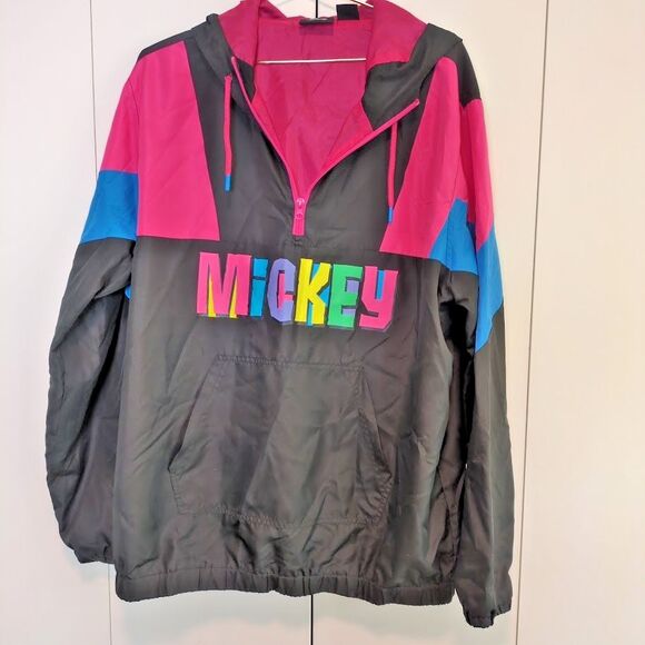 Disney | Jackets & Coats | Disney Mickey Mouse Windbreaker L Hood Black ...